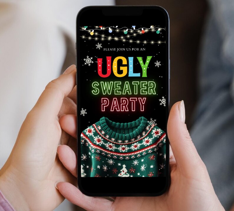 Digital Ugly Sweater Party Invitation, Editable Christmas Ugly Sweater ...