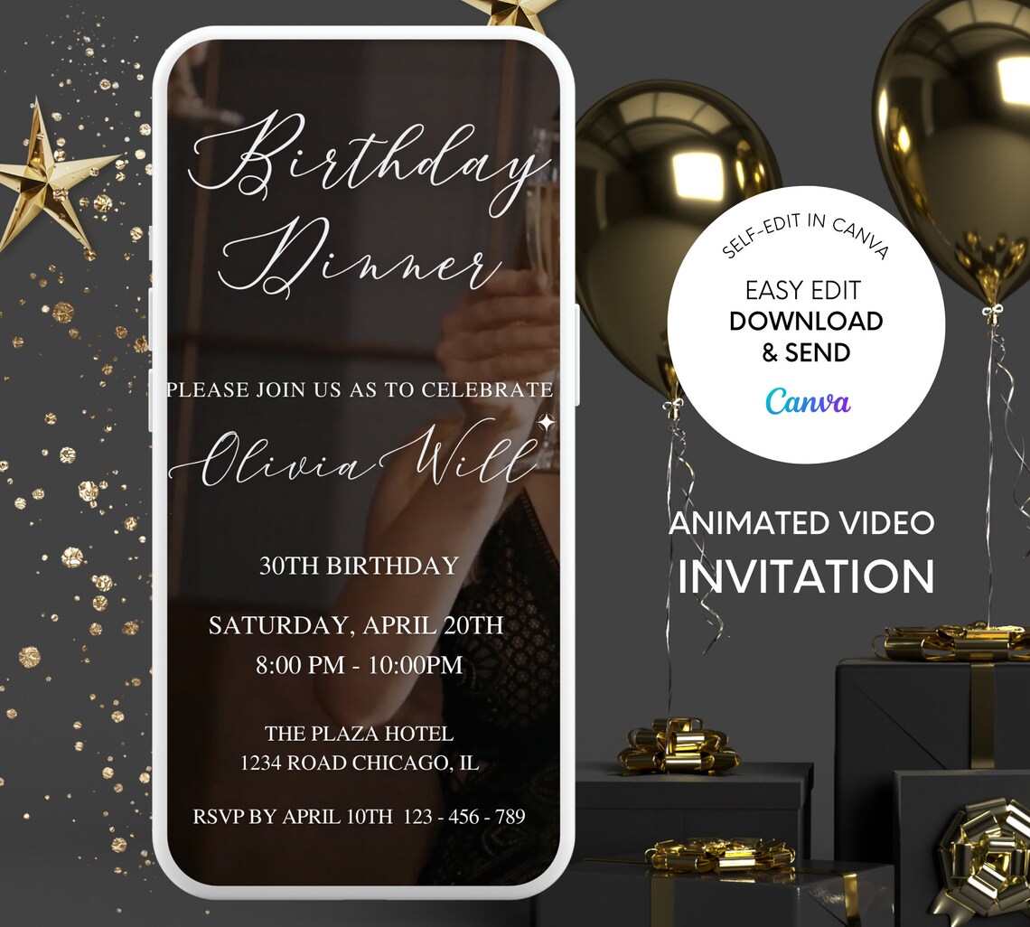 Birthday Dinner Invitation Digital Birthday Invitation - Etsy