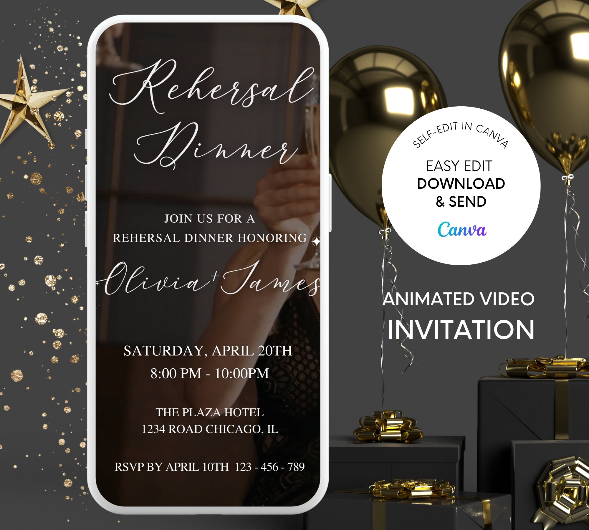 Digital Rehearsal Dinner Invitation, Electronic Invitation, Modern ...
