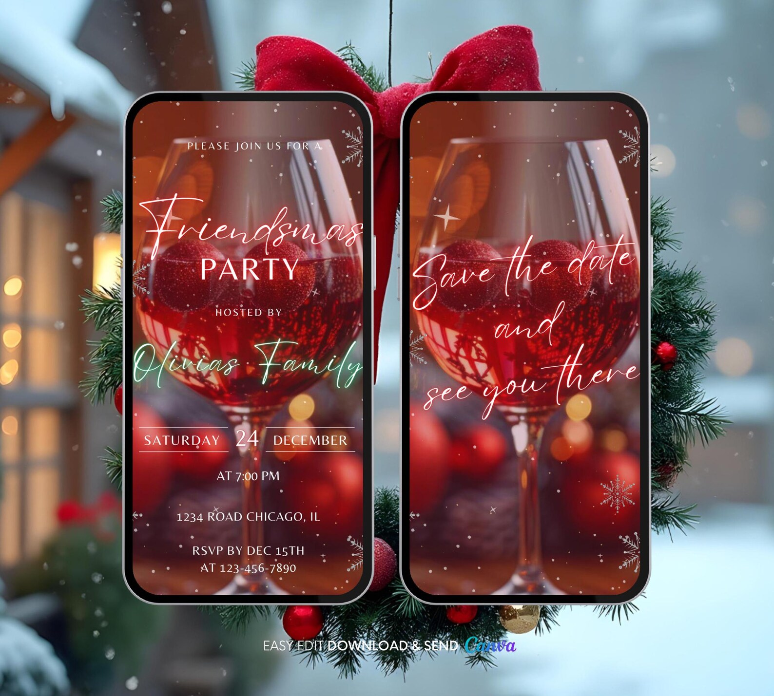 Red Friendsmas Party Invitation, Friendsmas Dinner Animated Invitation ...