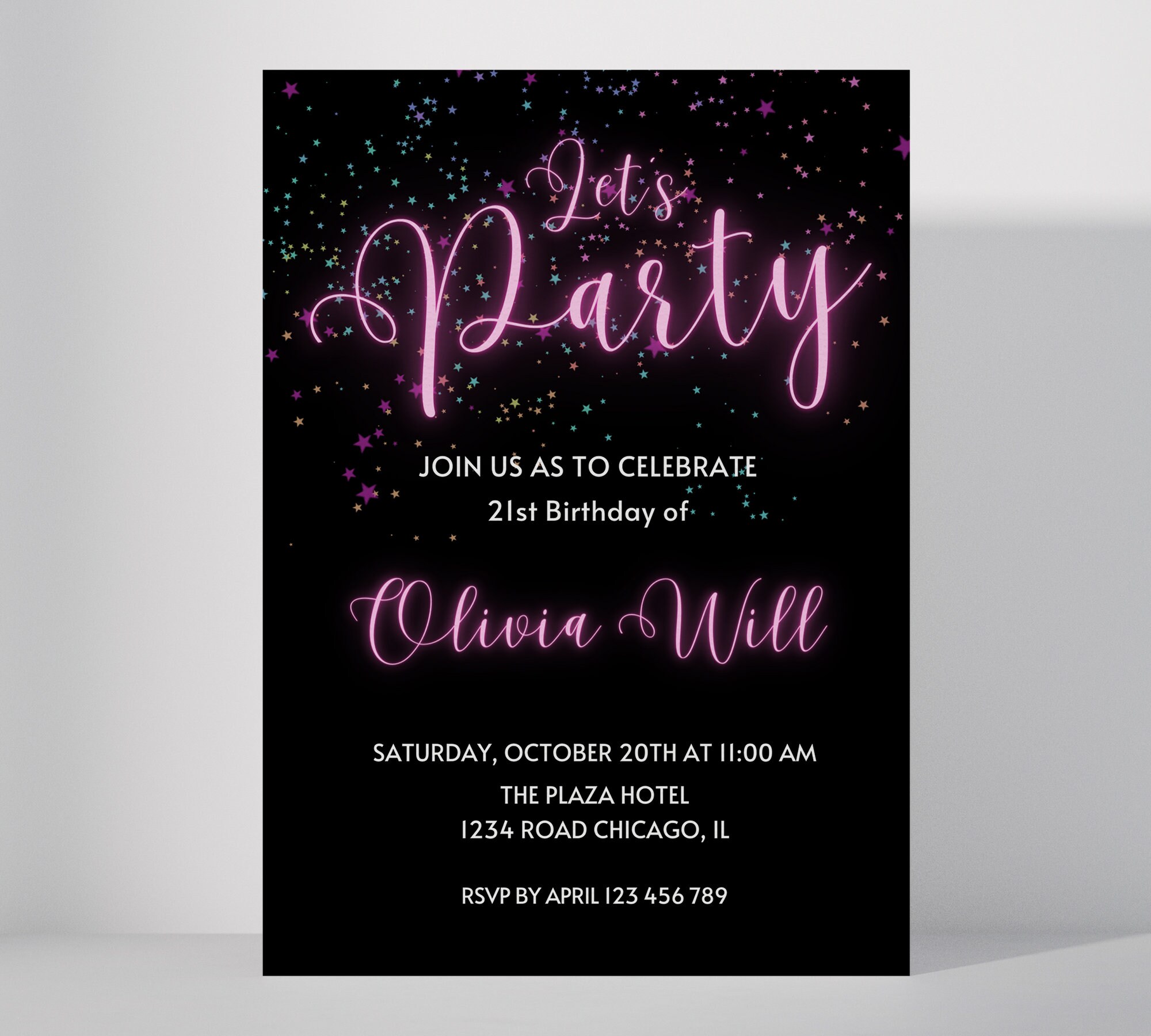 Neon Light Birthday Invitation Editable Template Adult Bday - Etsy