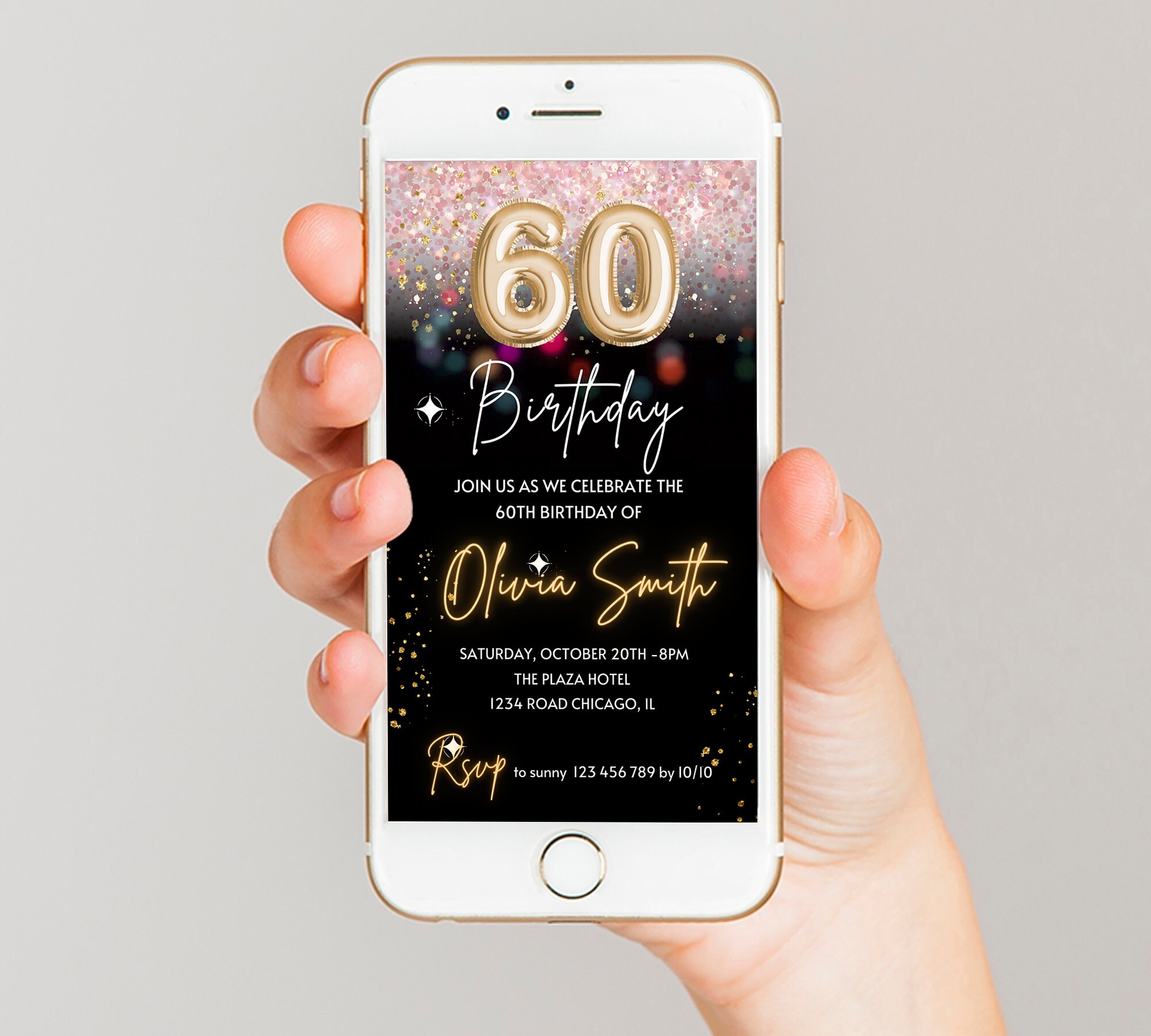 60th Birthday Invitation Electronic Video Invitation, Editable Template ...