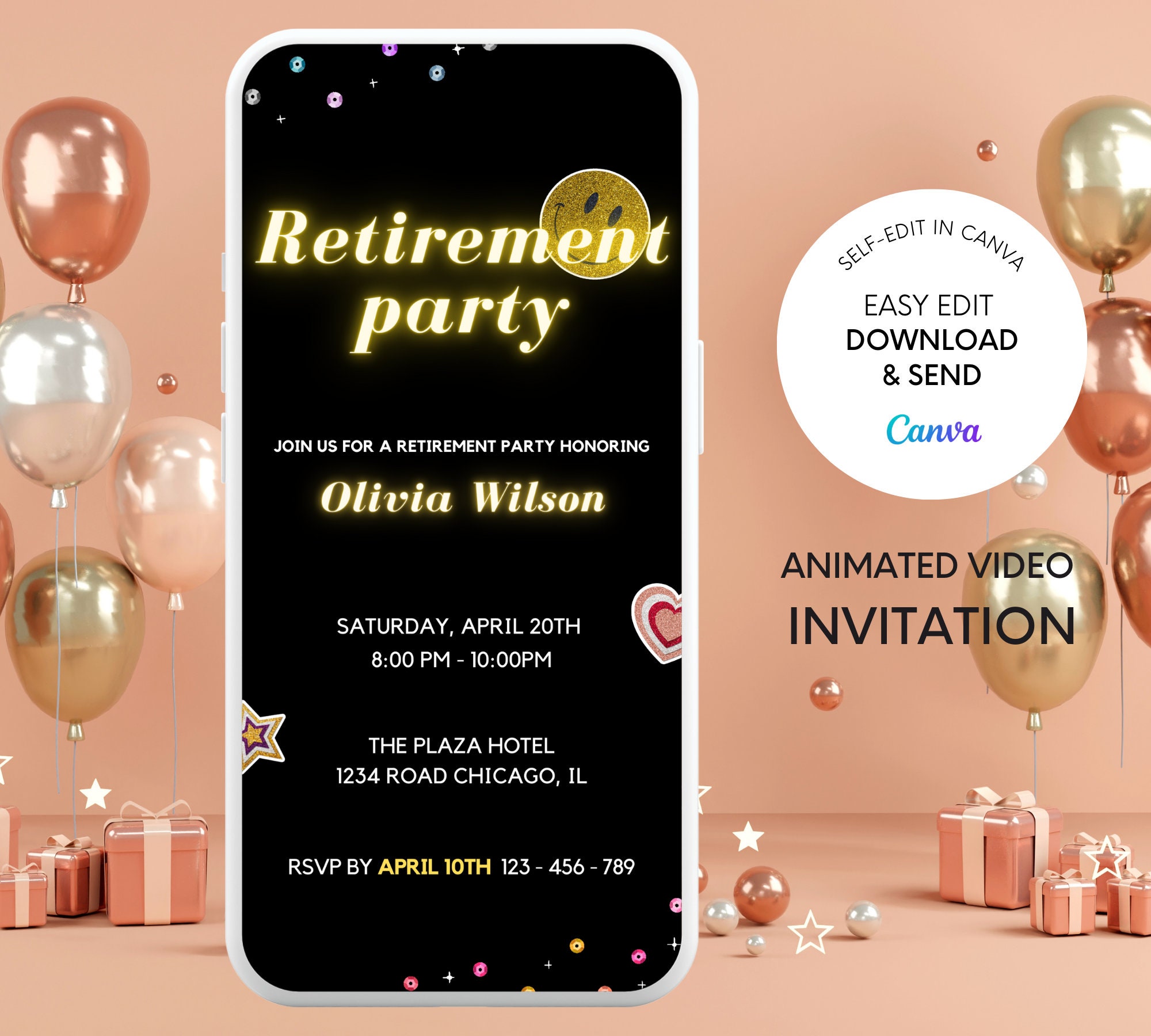 Retirement Party Video Invitation, Colorful Party Invite, Mobile ...