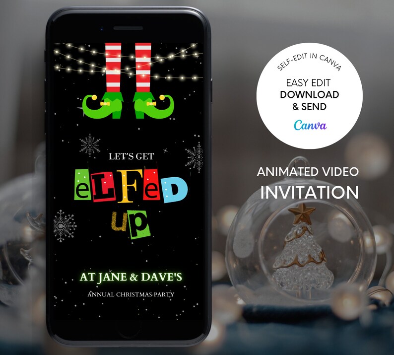 Digital Let's Get Elfed up Christmas Party Invitation Template ...