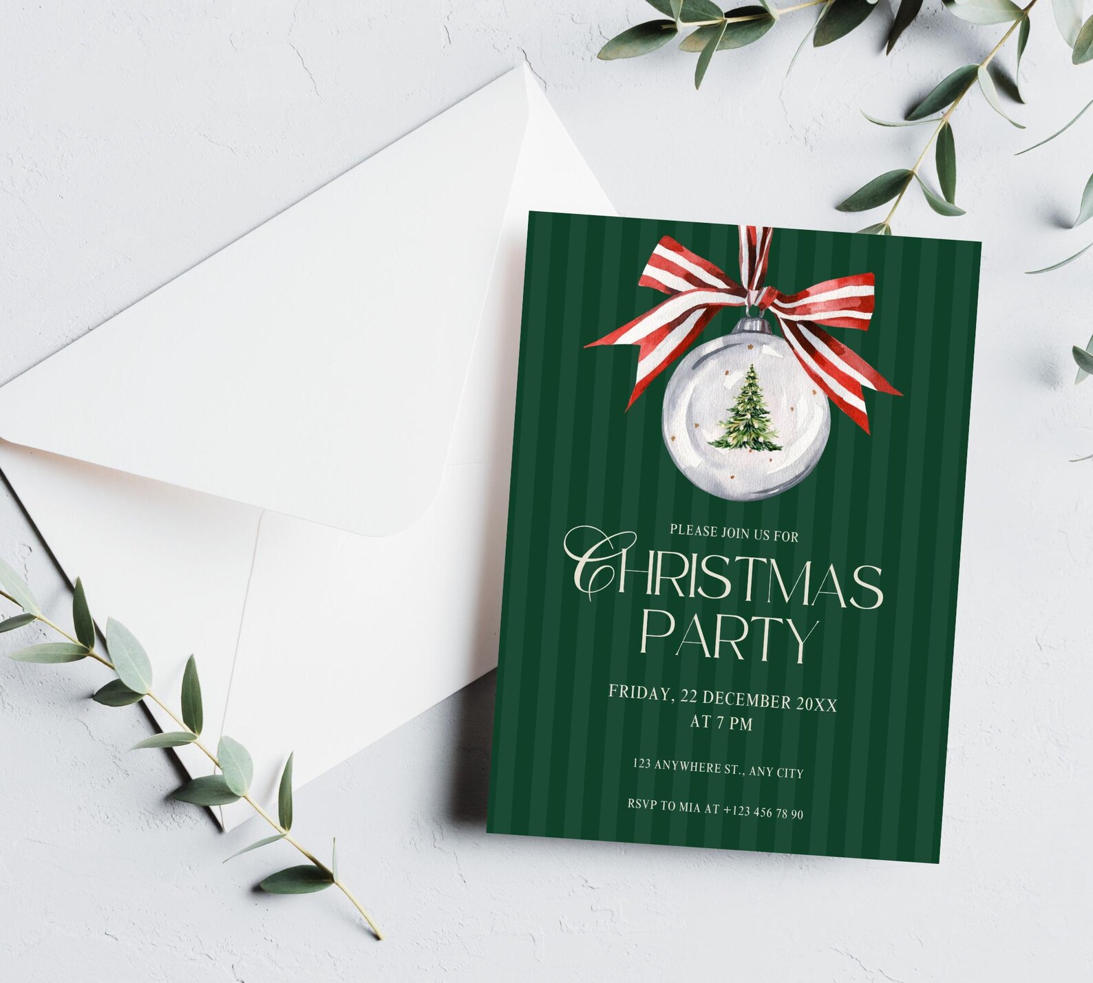 Elegant Green Christmas Party Invitation: Editable Holiday Celebration ...