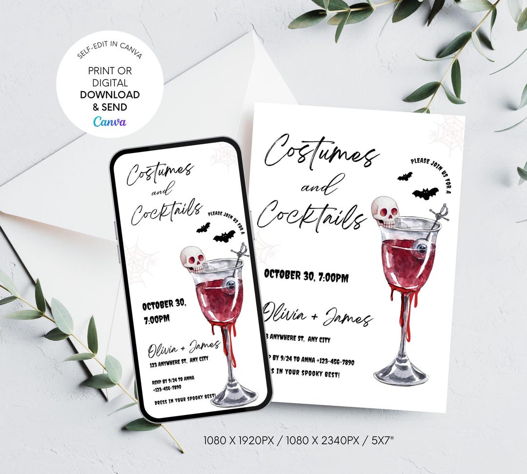 Editable Costumes & Cocktails Halloween Invitation: Printable Party ...