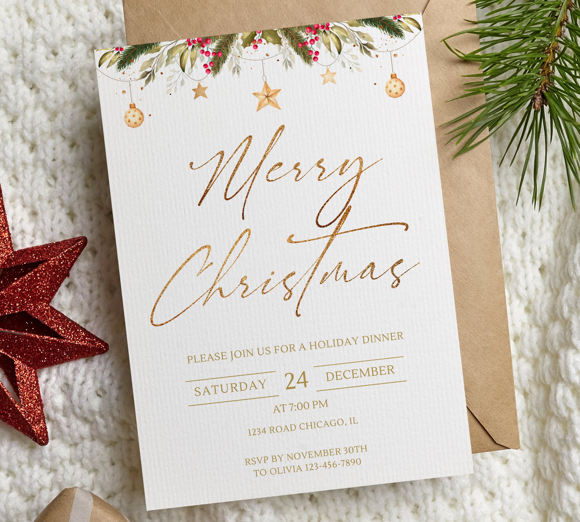 Editable Christmas Party Invitation Template: Festive Baubles (digital ...