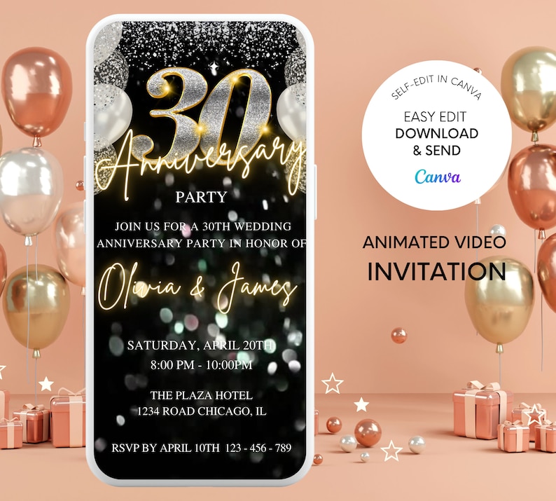 30th Anniversary Invitation Glitter Wedding Anniversary - Etsy
