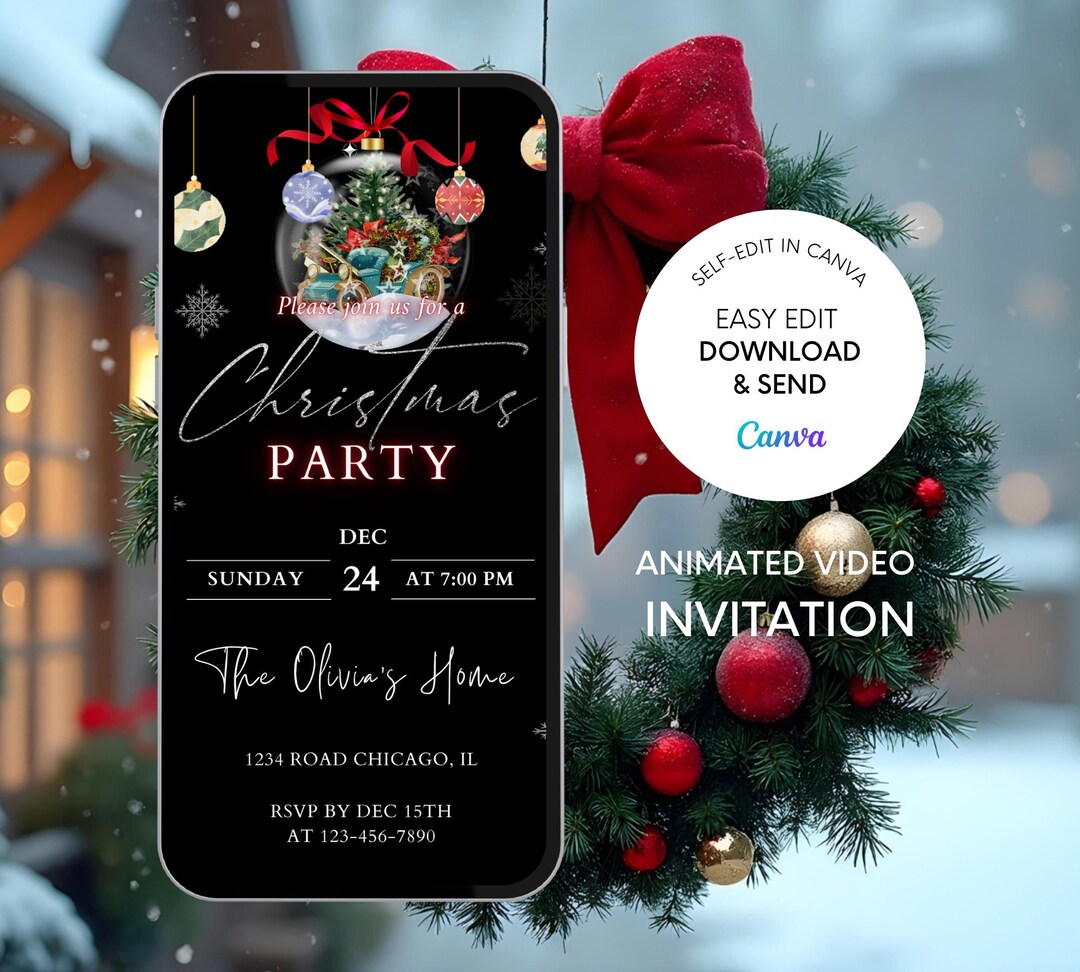 Animated Christmas Party Invitation: Editable Video Template (digital ...