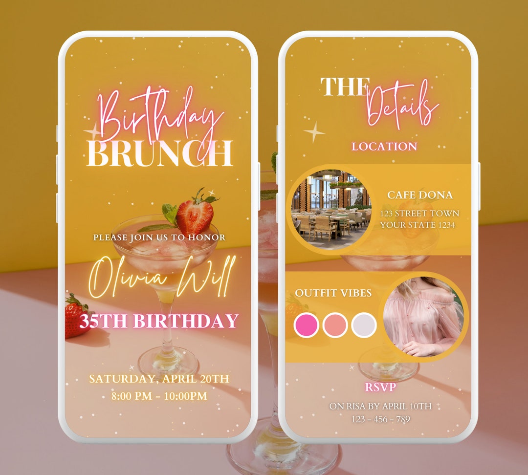 Birthday Brunch Invitation, Digital Brunch Invite, Brunch Template ...