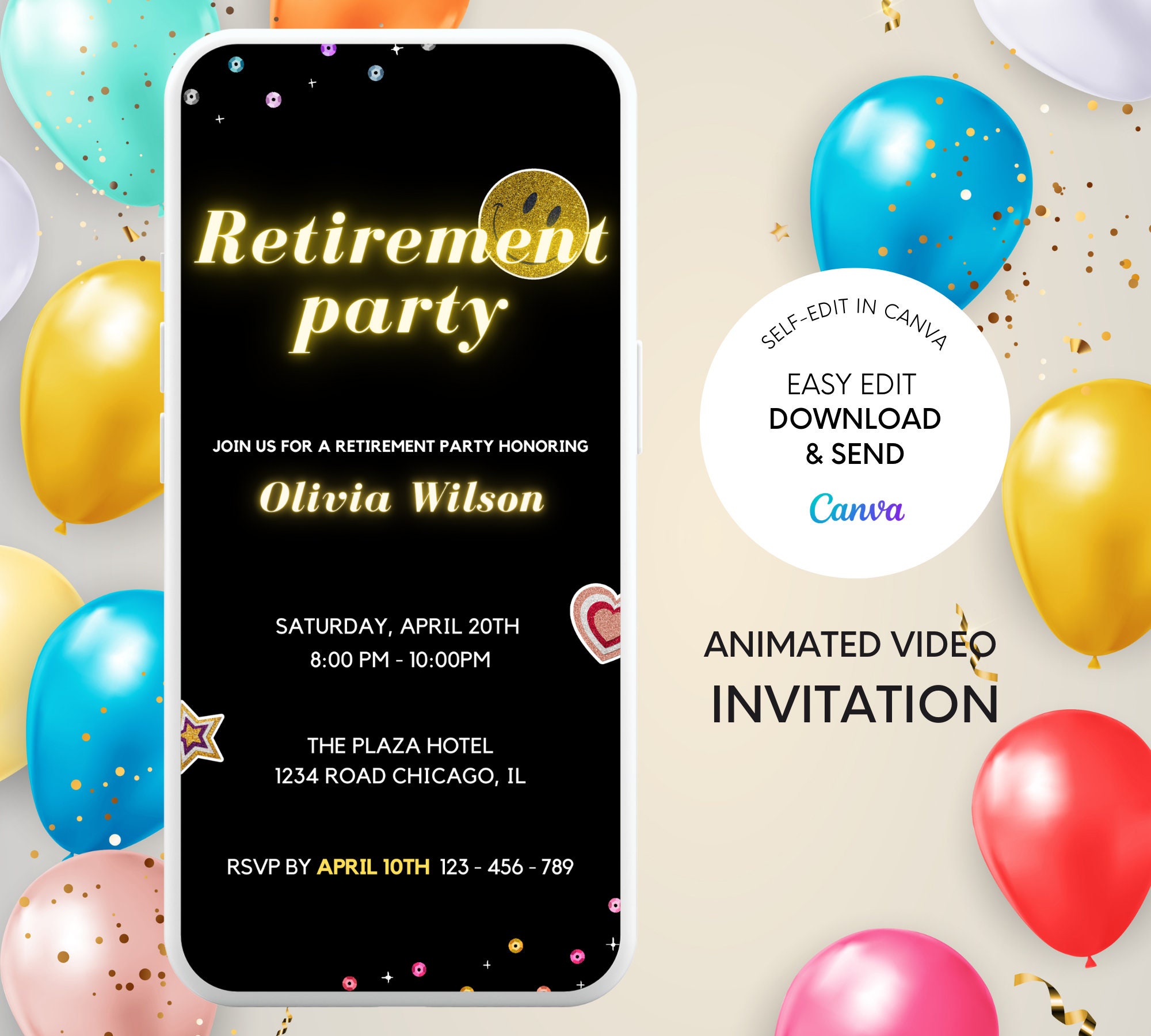 Retirement Party Video Invitation, Colorful Party Invite, Mobile ...