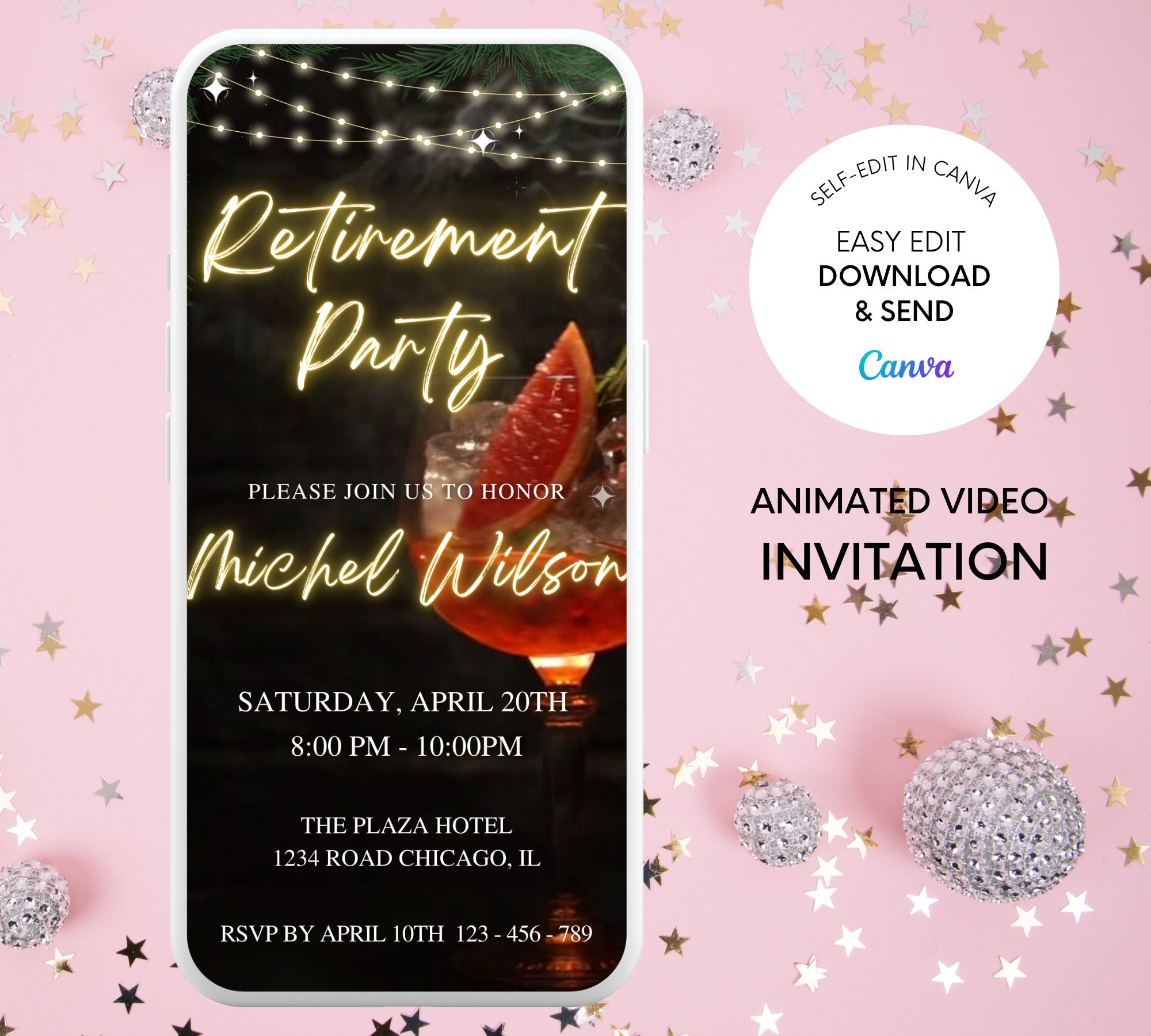 Retirement Party Invitation, Cocktail Retirement Party Invite for a Man ...