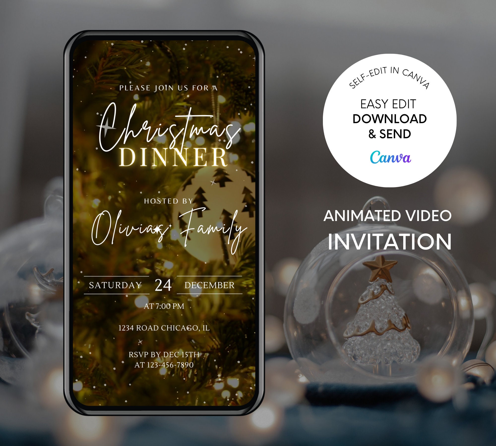 Digital Christmas Dinner Invitation With Menu. Animated Video Xmas ...