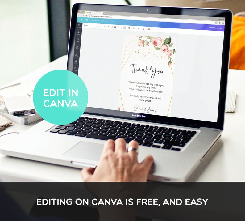 Electronic Thank You Note Template: Floral Design, Editable Ecard ...