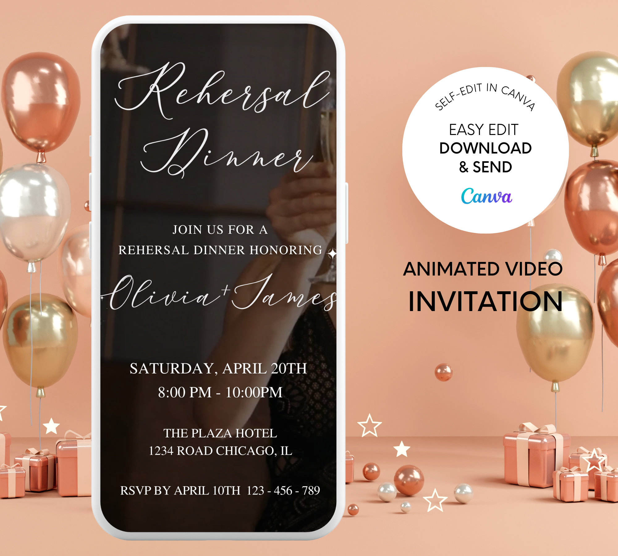 Digital Rehearsal Dinner Invitation, Electronic Invitation, Modern ...