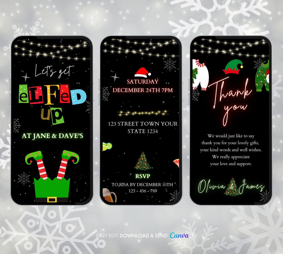 Let's Get Elfed up Christmas Party Invitation Template, Animated ...