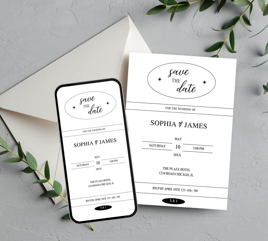 Minimalist Save the Date Invitation: Editable Canva Template (digital ...