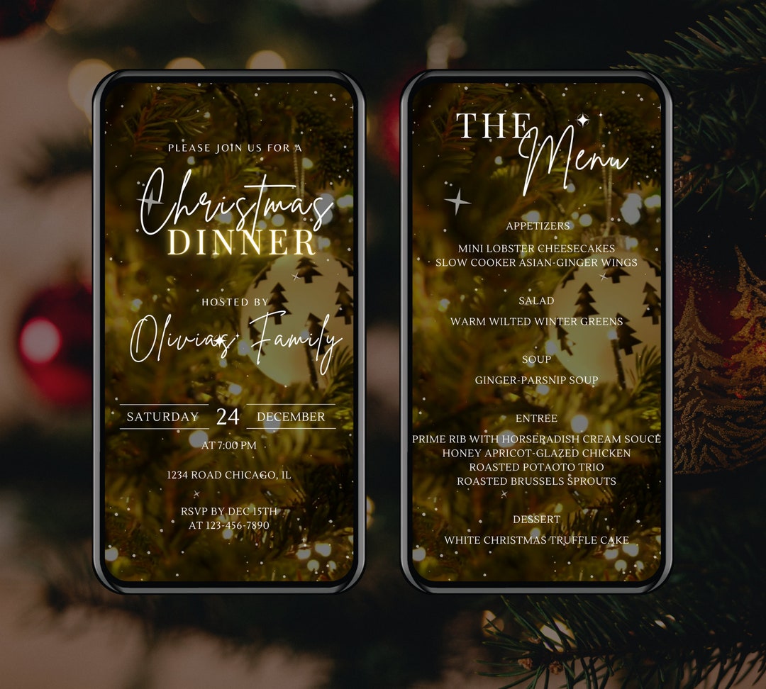 Digital Christmas Dinner Invitation With Menu. Animated Video Xmas ...