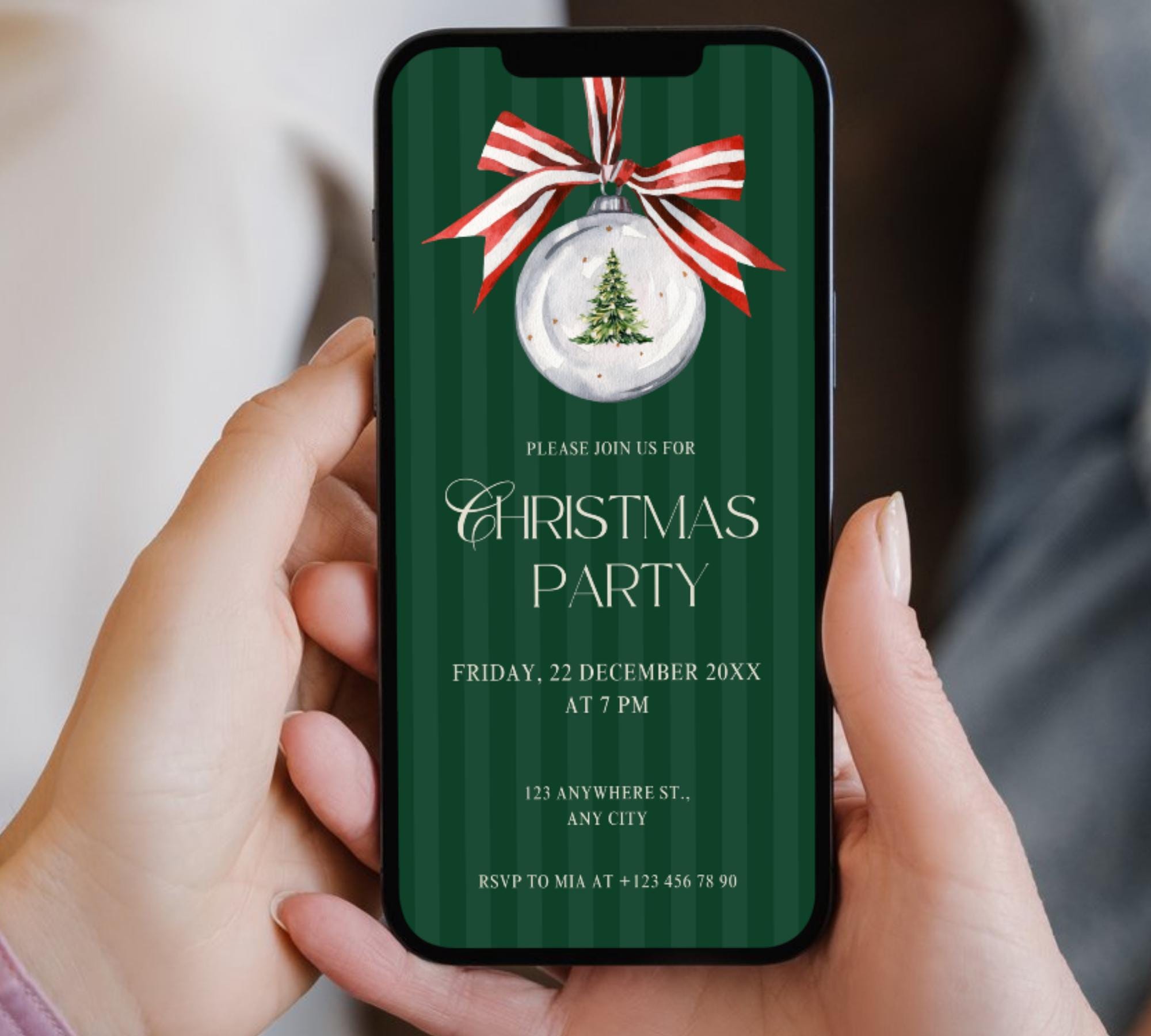 Elegant Green Christmas Party Invitation: Editable Holiday Celebration ...