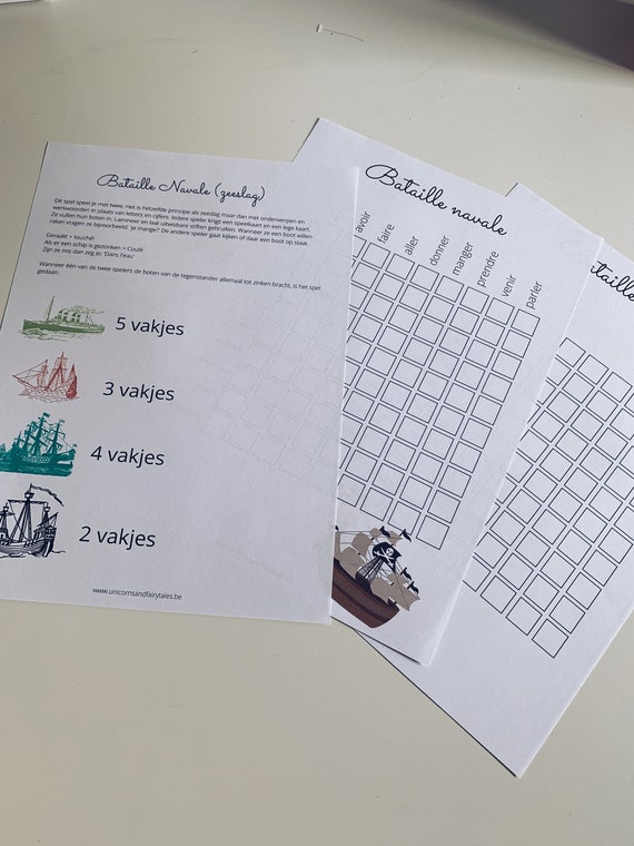 Printable Franse Zeeslag Bataille Navale werkwoorden | Etsy