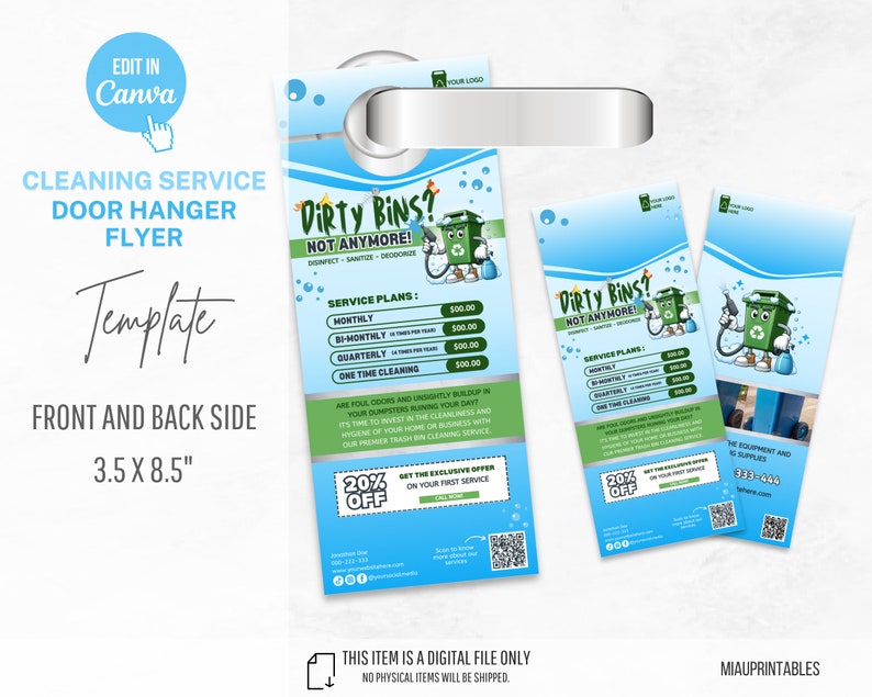 Trash Bin Cleaning Service Door Hanger Tag Canva Template Kit, Cleaning ...