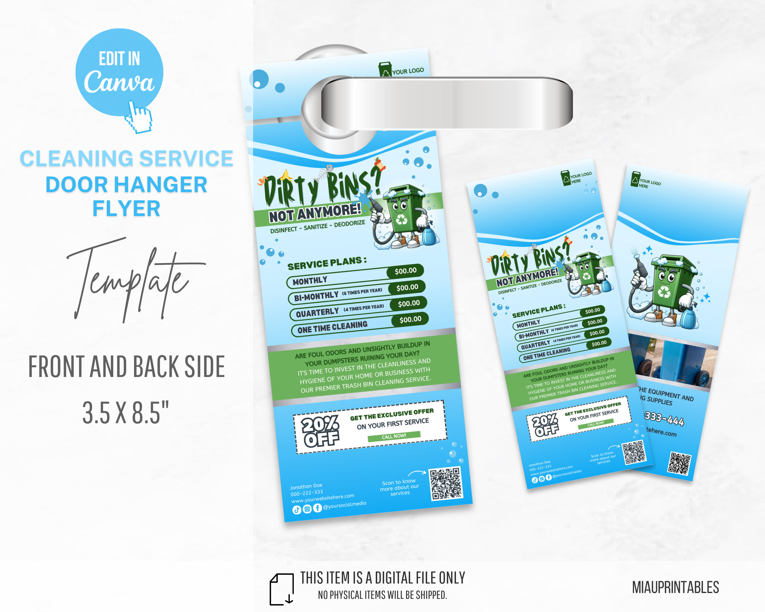 Trash Bin Cleaning Service Door Hanger Tag Canva Template Kit, Cleaning ...