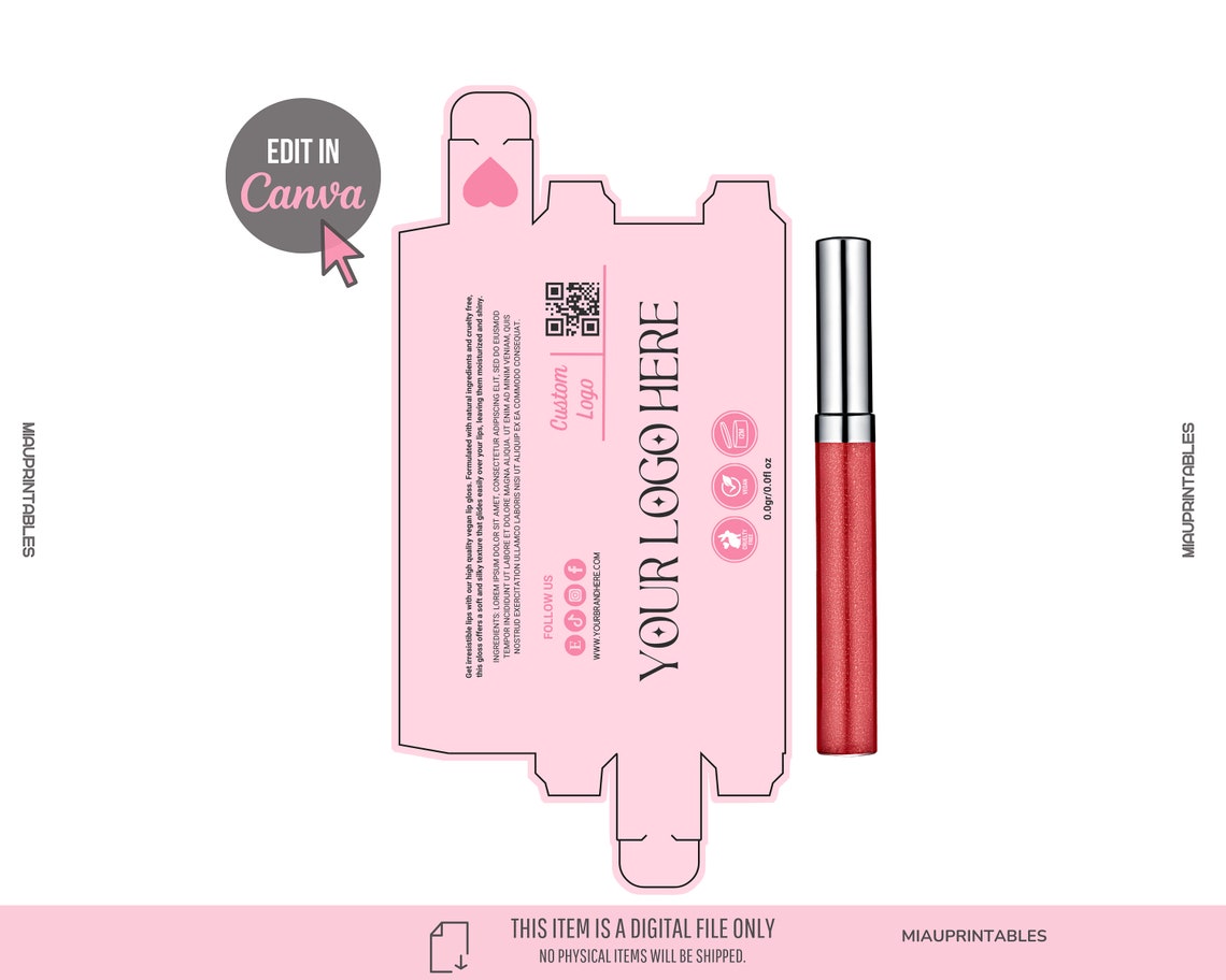 Editable Lip Gloss, Lipstick Rectangle Box, Create Your Own Lip Gloss ...