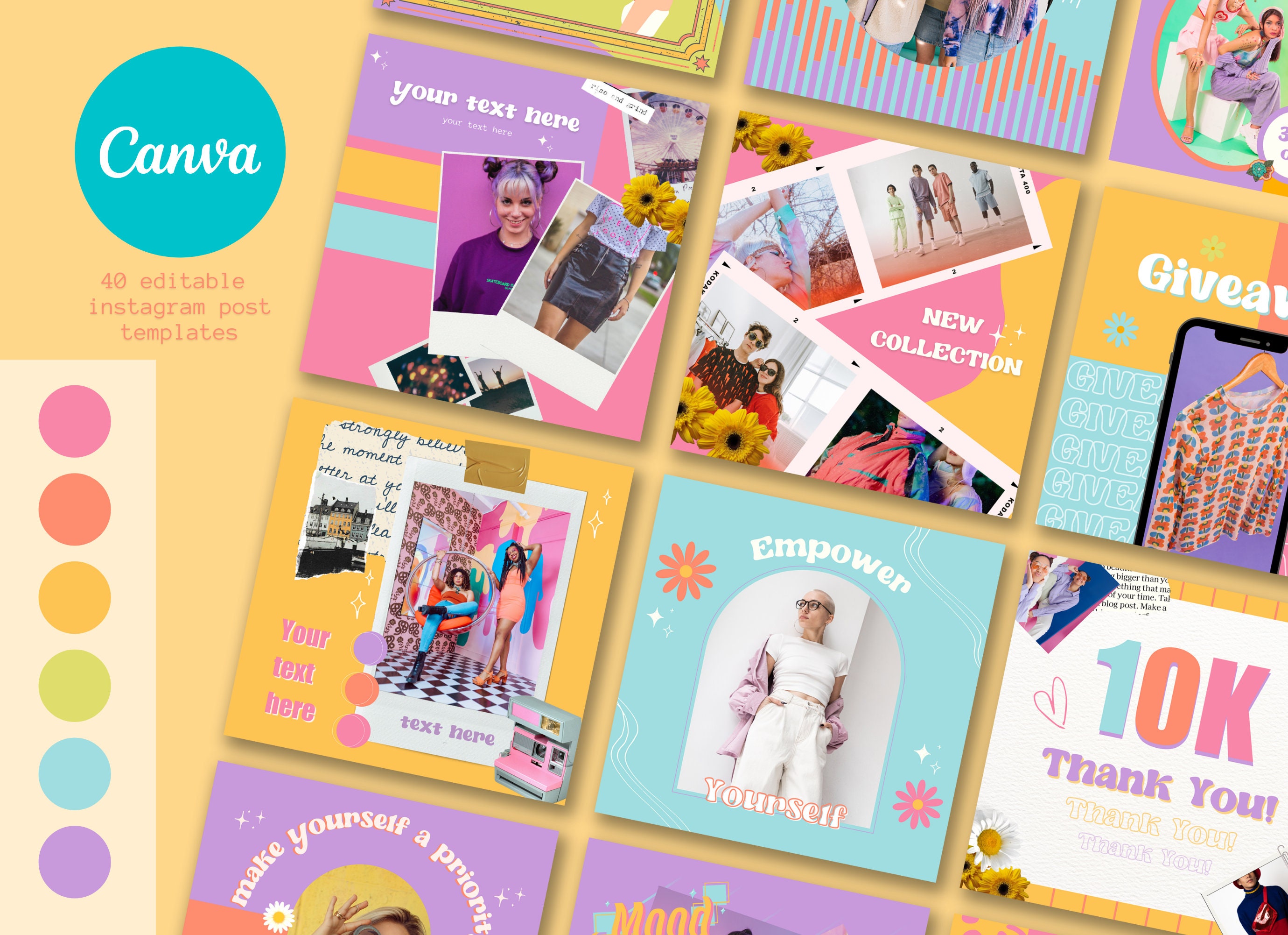 40 Retro Groovy Templates Pastel Retro Easy to edit with Canva Colorful ...