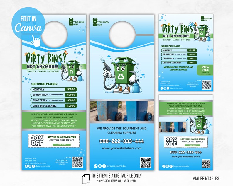 Trash Bin Cleaning Service Door Hanger Tag Canva Template Kit, Cleaning ...