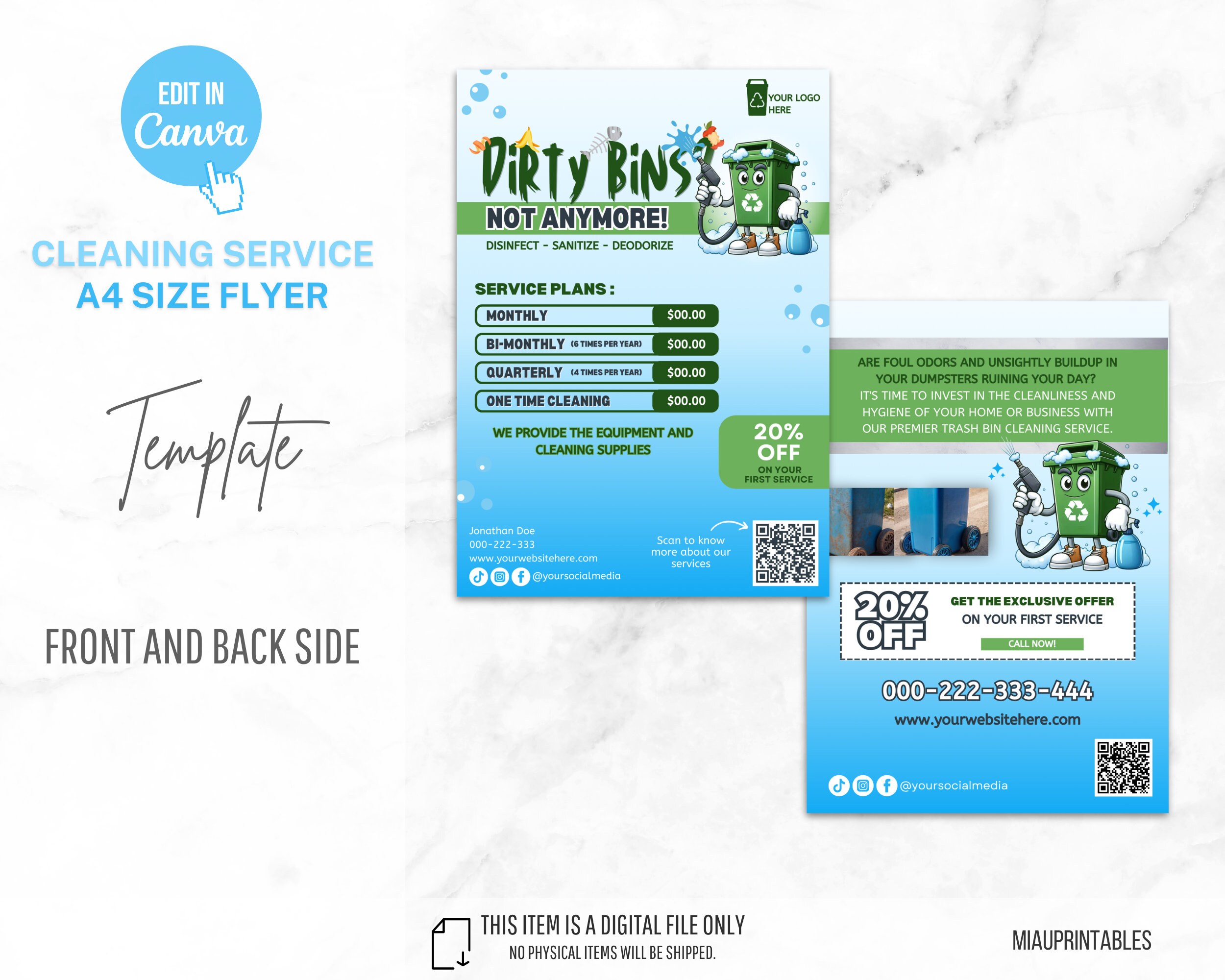 Trash Bin Cleaning Service Door Hanger Tag Canva Template Kit, Cleaning ...