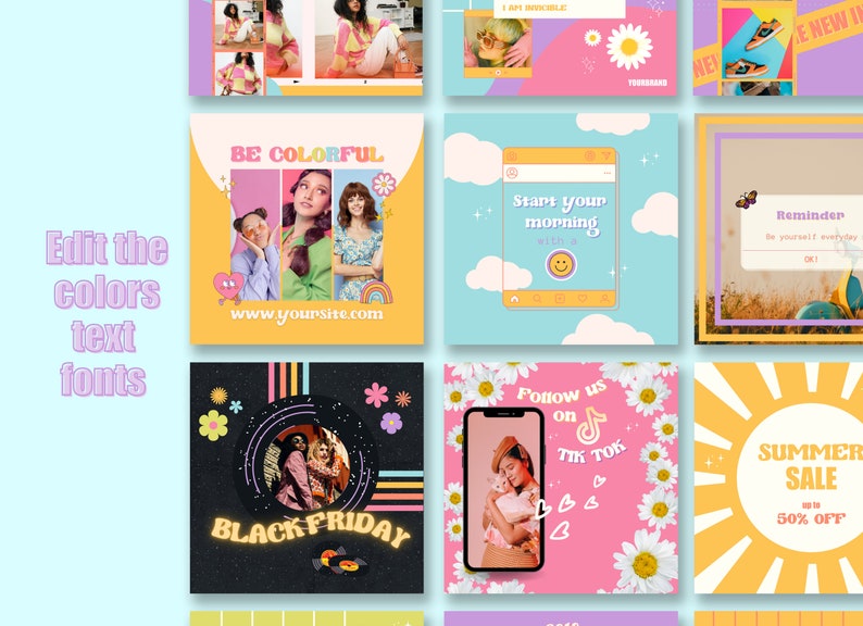 40 Retro Groovy Templates Pastel Retro Easy to edit with Canva Colorful ...