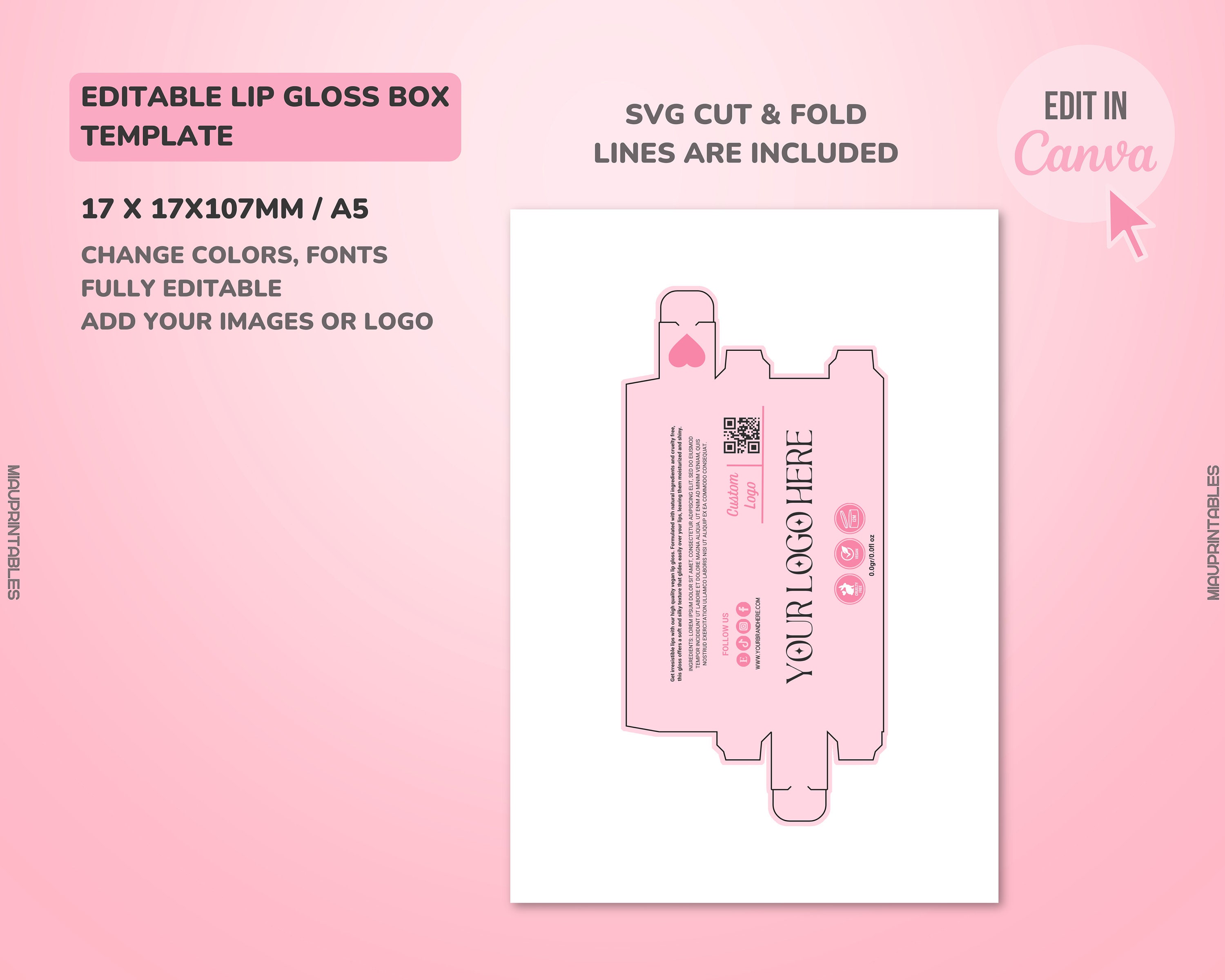 Editable Lip Gloss, Lipstick Rectangle Box, Create Your Own Lip Gloss ...