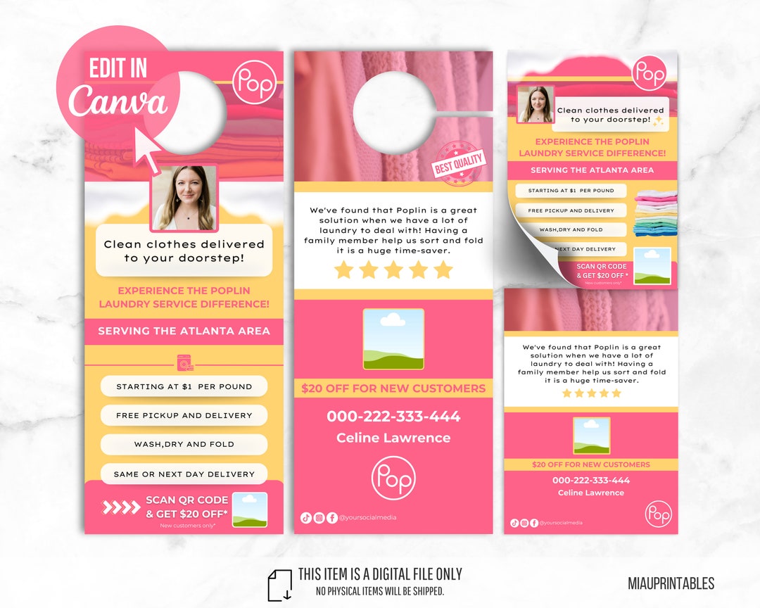 Poplin Laundry Service Business Flyer Kit Door Hanger, A4 Flyer Full ...