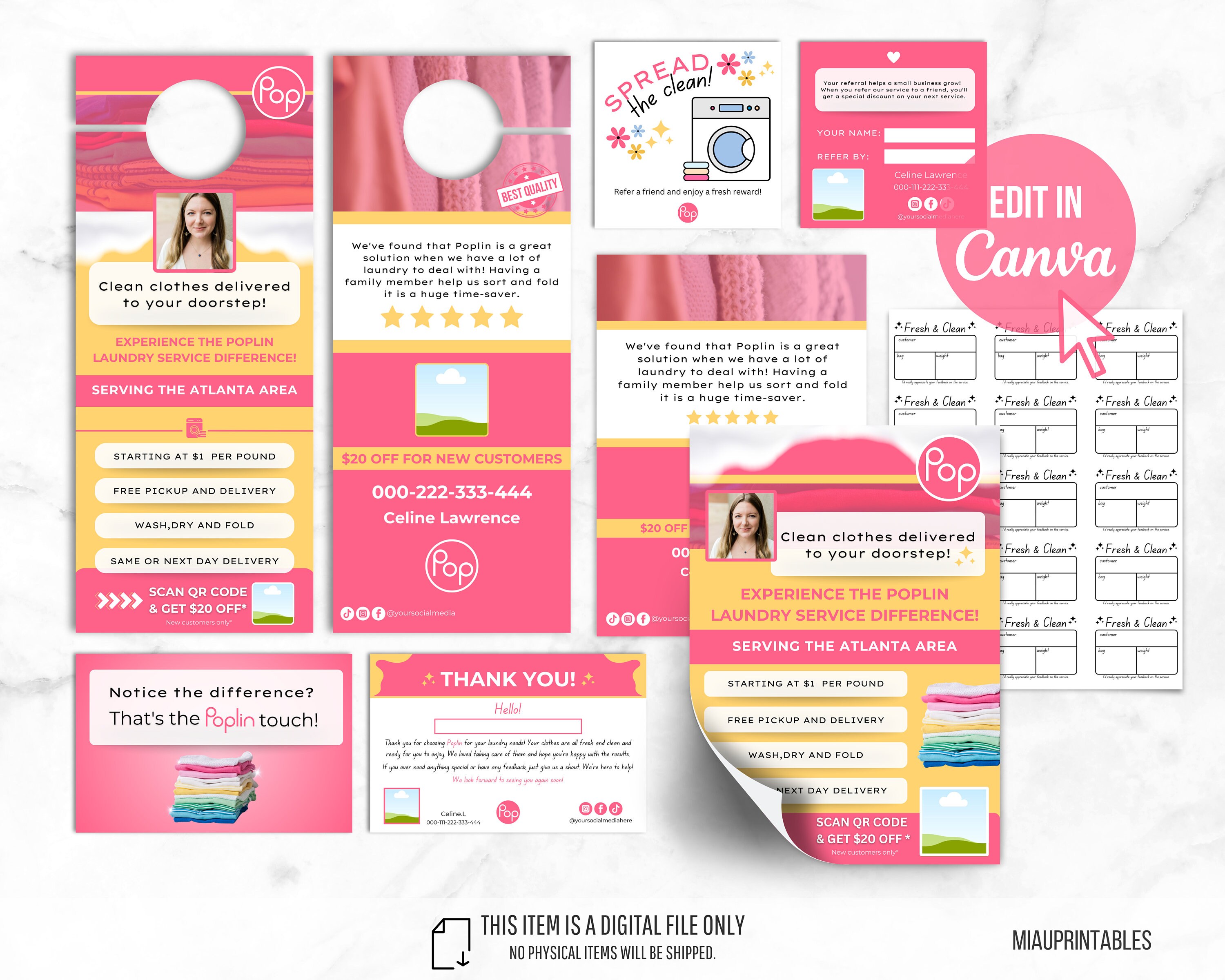 Poplin App Laundry Service-printable Marketing,flyer,thankyou Card ...