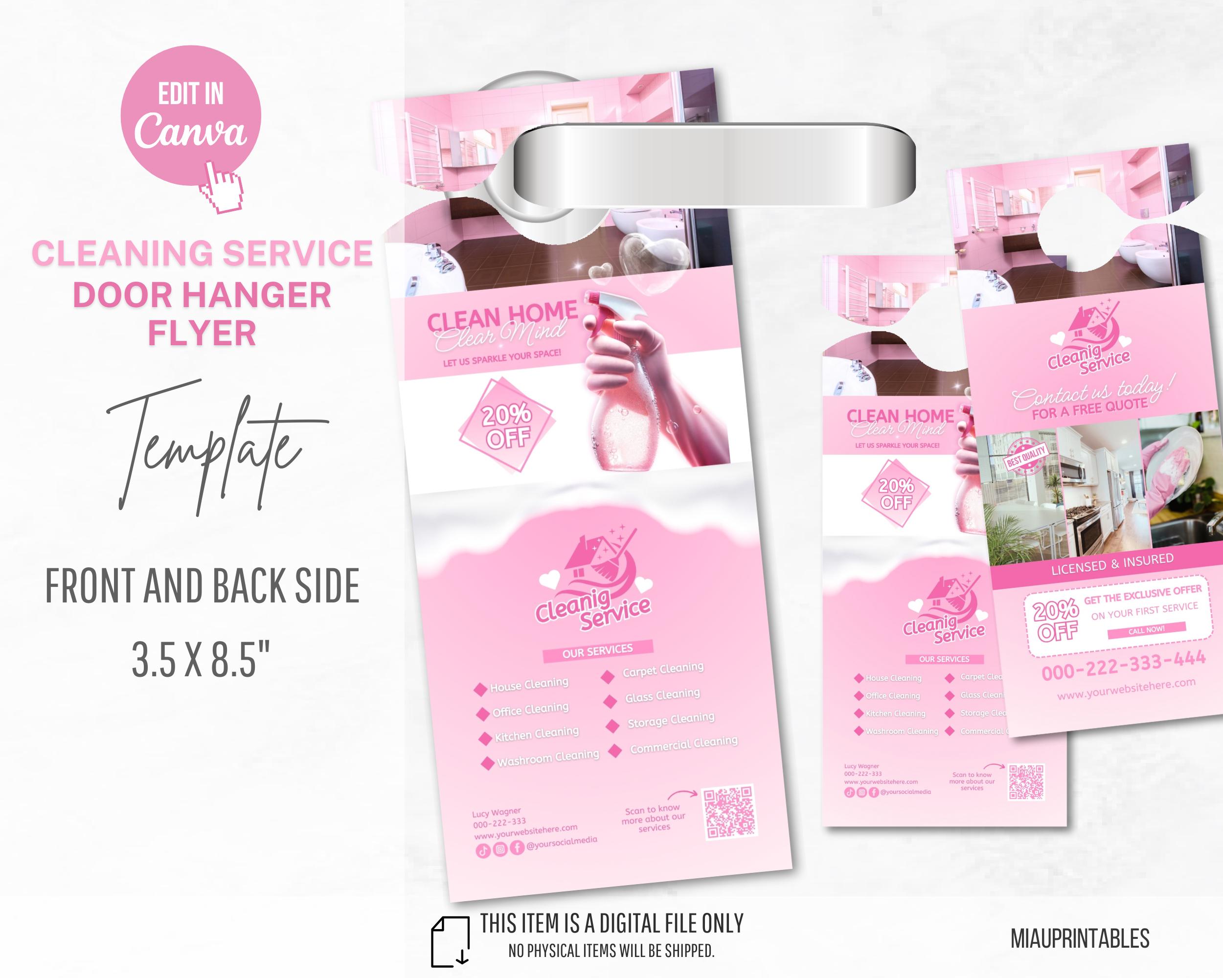 Pink Cleaning Service Door Hanger Flyer-cleaning Business Marketing ...