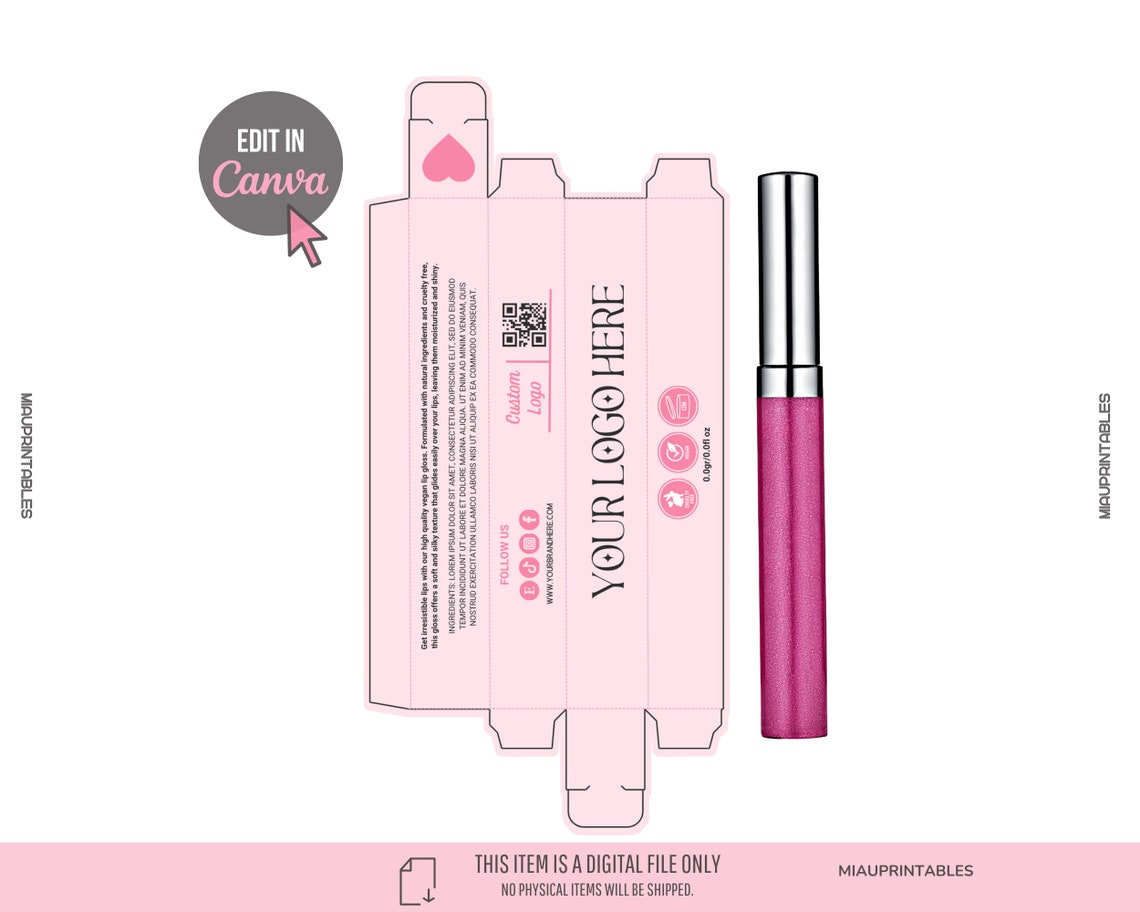 Editable Lip Gloss, Lipstick Rectangle Box, Create Your Own Lip Gloss ...