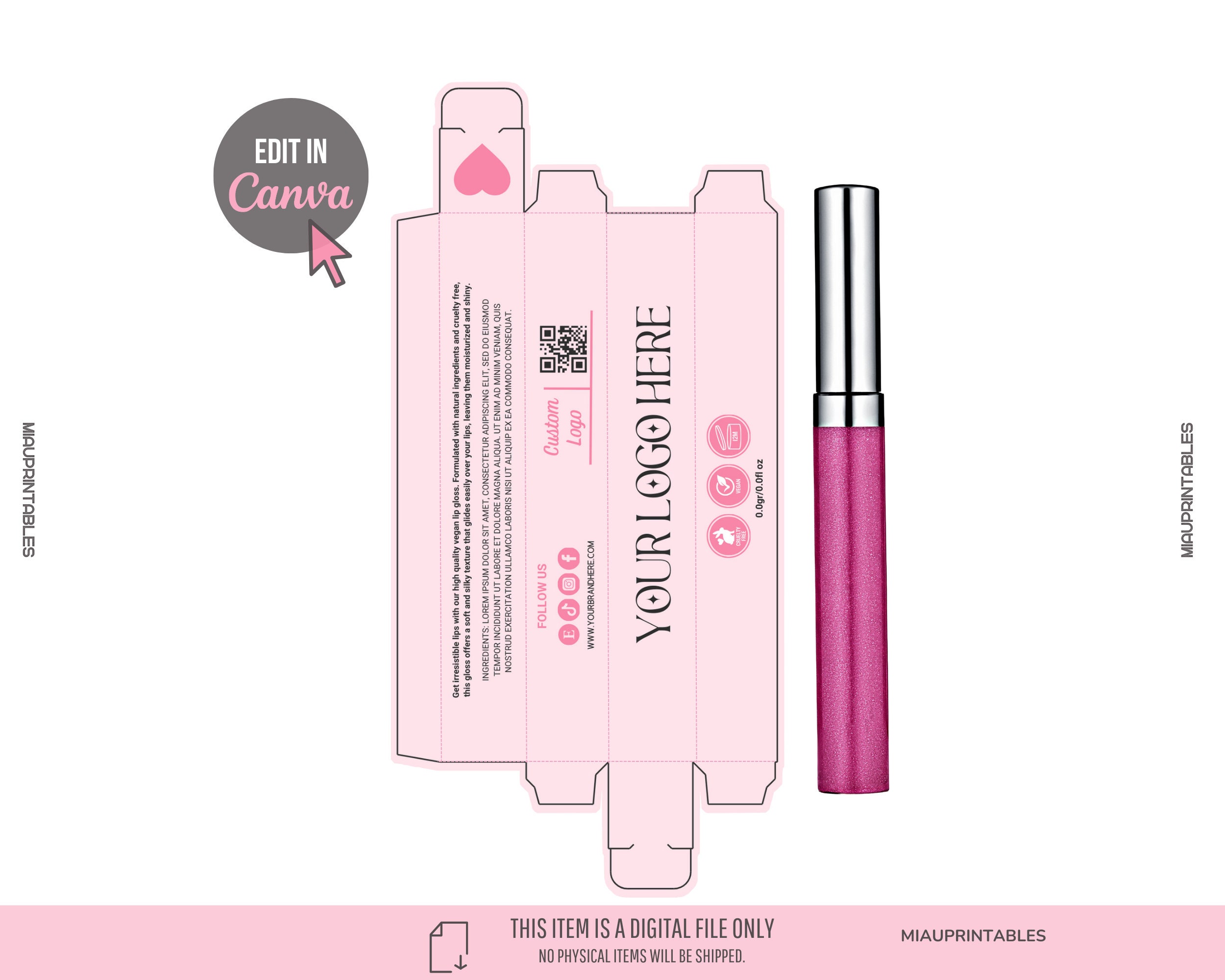 Editable Lip Gloss, Lipstick Rectangle Box, Create Your Own Lip Gloss ...