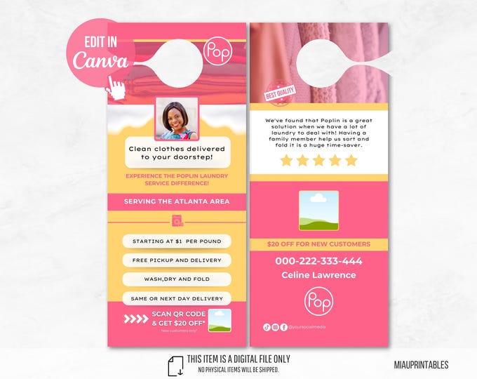 Fully Editable Canva Door Hanger Flyer - Poplin Laundry Service ...