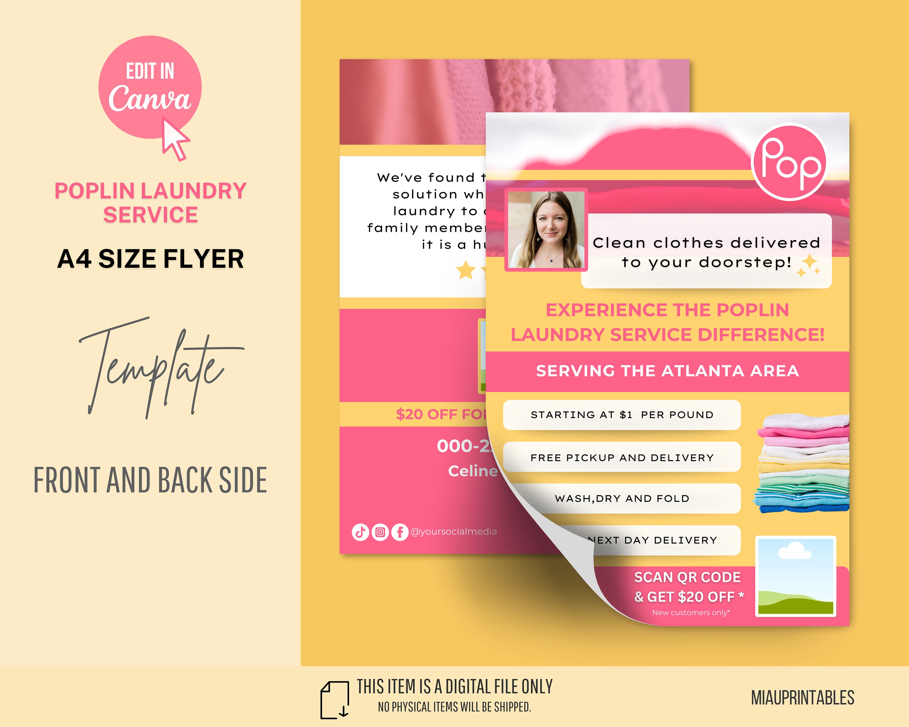 Poplin App Laundry Service-printable Marketing,flyer,thankyou Card ...