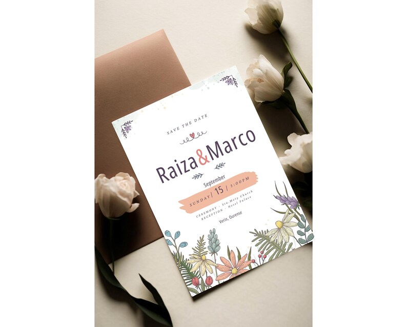 Floral Wedding Invitation Template | Editable Canva Design (digital ...