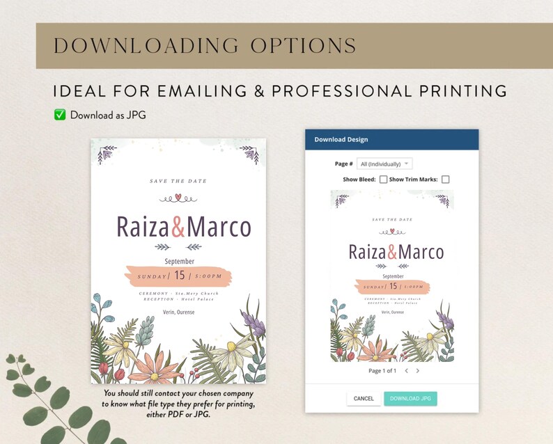 Floral Wedding Invitation Template | Editable Canva Design (digital ...