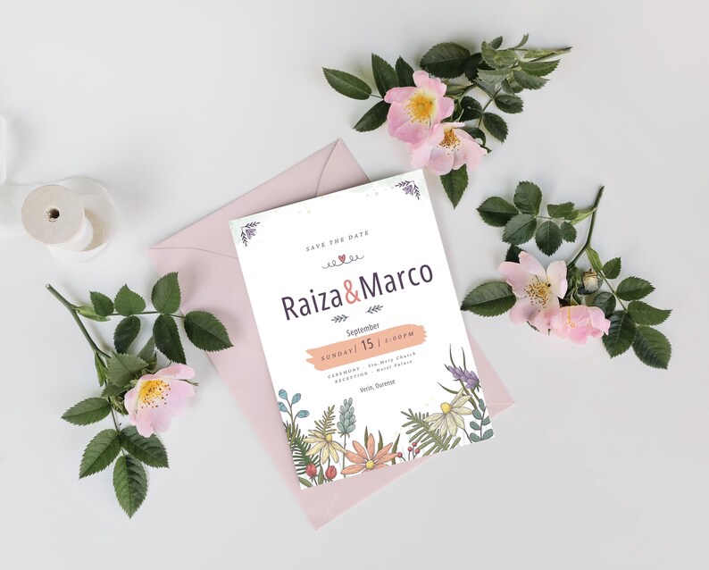 Floral Wedding Invitation Template | Editable Canva Design (digital ...