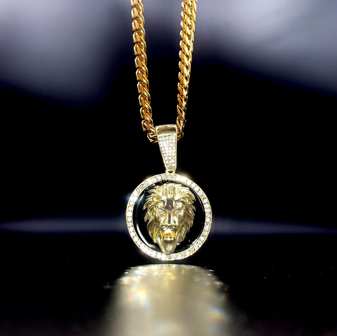18k Gold/white Gold CZ Diamond Lion Medallion Hiphop Iced Pendant/chain ...
