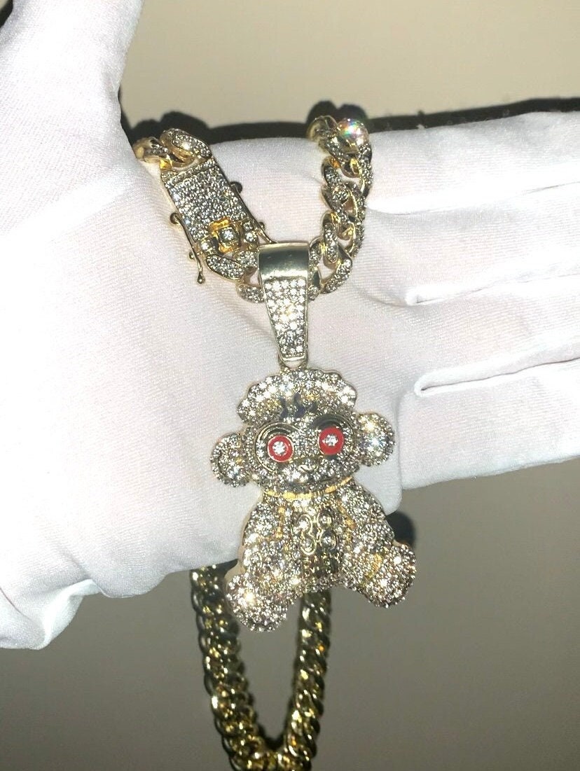 NBA Youngboy Monkey 18k Gold/white Gold CZ Diamond Hiphop Iced - Etsy