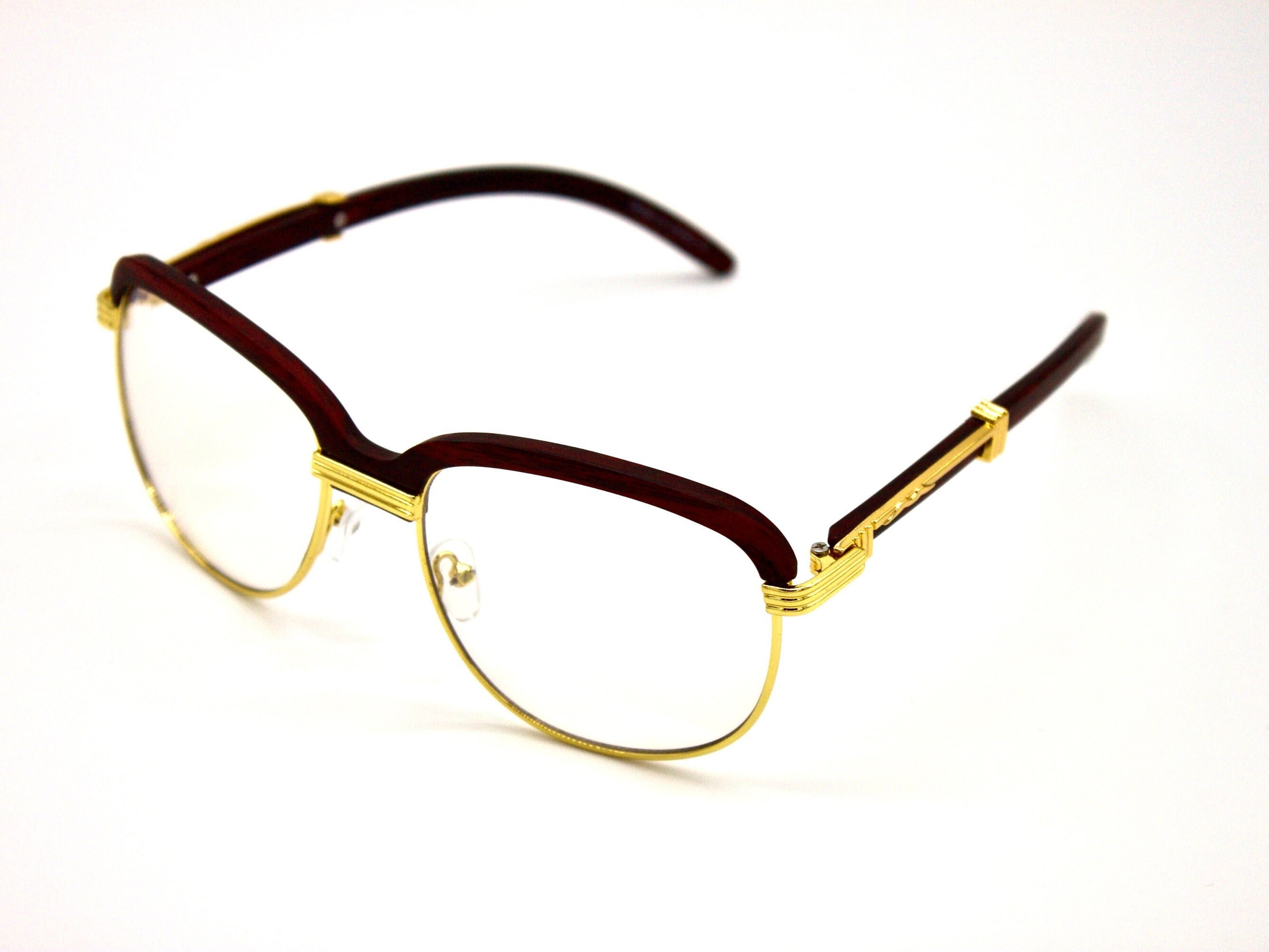 Retro Clear Lens Wooden Round Gold Frame Luxury Vintage Retro Clear Lens Wooden Round Gold Frame Luxury Vintage