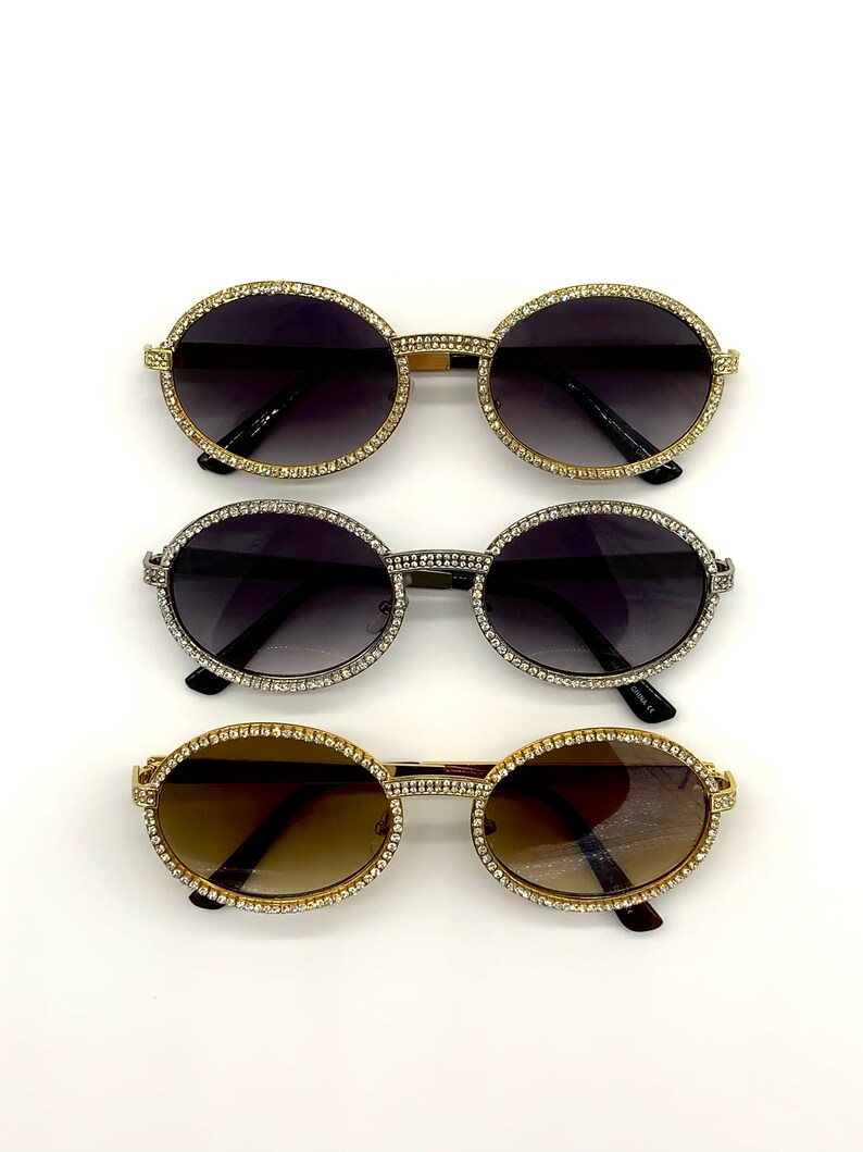 Y2K Style Diamond Framed Unisex Dark Color Oval Luxury Hiphop - Etsy