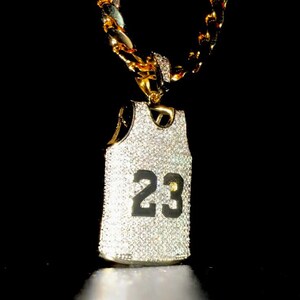 18k Gold CZ Diamond Number 23 Basketball Jersey Hiphop Pendant Necklace ...