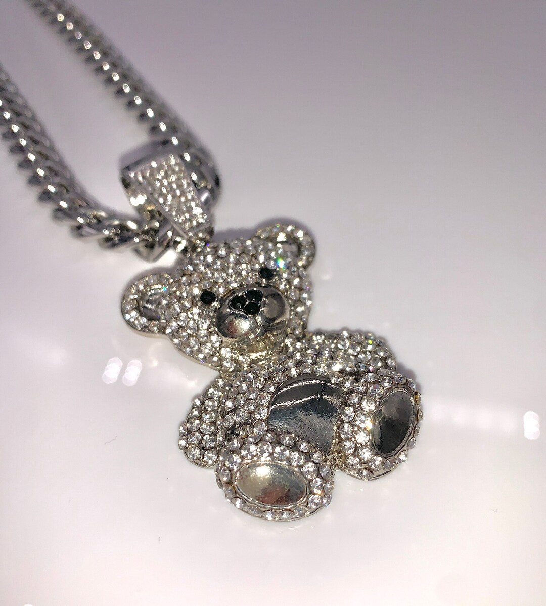 14k Gold/white Gold CZ Diamond Teddy Bear Hiphop Iced Pendant/chain - Etsy