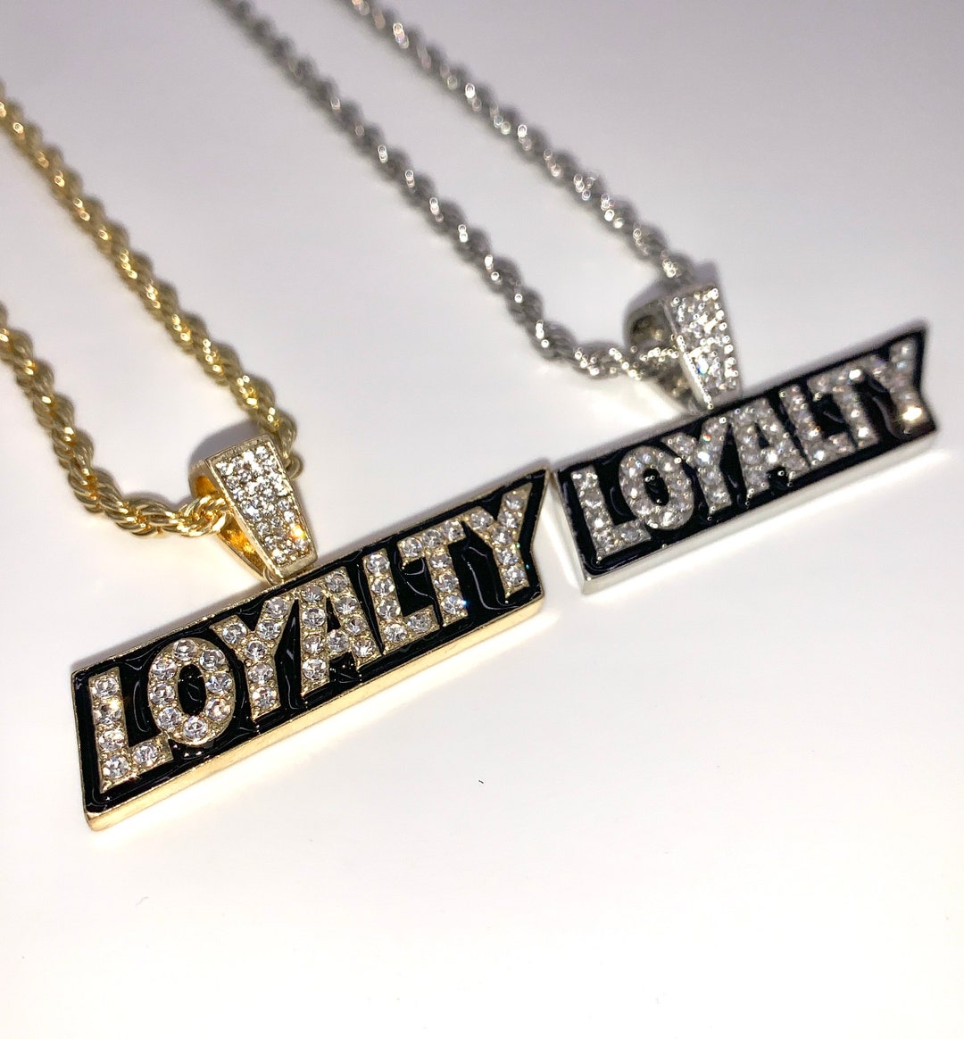 14k Gold/white Gold LOYALTY CZ Diamond Iced Pendant/chain - Etsy Denmark
