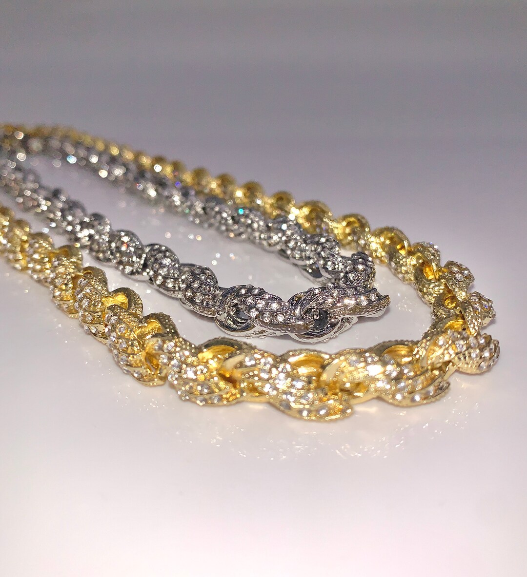 14k Gold/white Gold Iced-out 10mm Rope Chain Necklace - Etsy